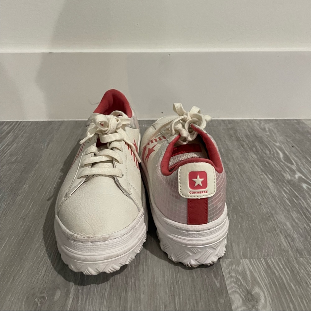 White Leather Converse With Snake Print (Pink) On Heel - Gem